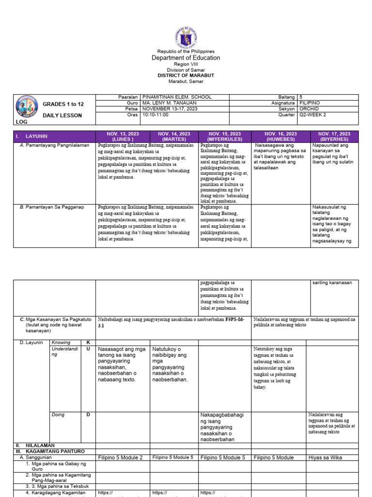 DLL Filipino 5 q2 Week2-Final | PDF
