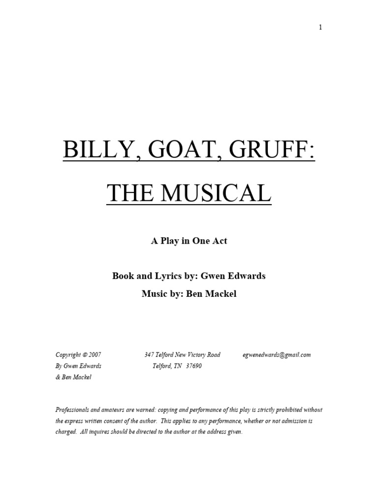 Billy, Goat, Gruff: The Musical: A Play in One Act | PDF | Goat