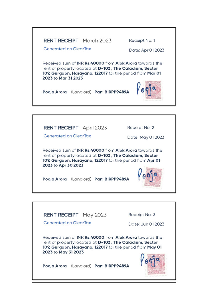 Rent Receipt Generator Online - House Rent Receipt | PDF