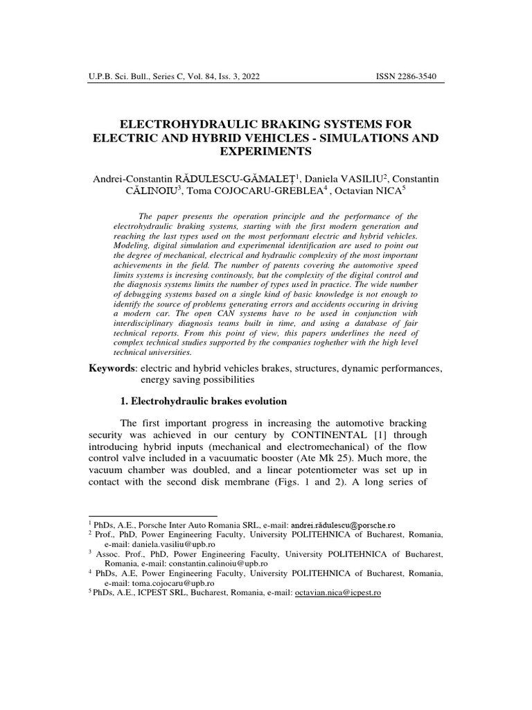 Electrohydraulic Braking Systems For Electric and Hybrid Vehicles ...