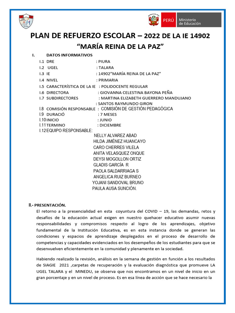 Plan Anual de Refuerzo Escolar Primaria | PDF