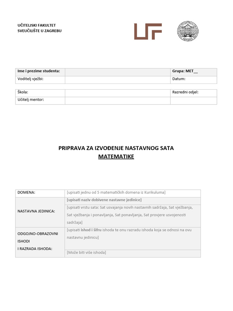 PRIPRAVA Prazna 1.r. Kurikulum2019 | PDF