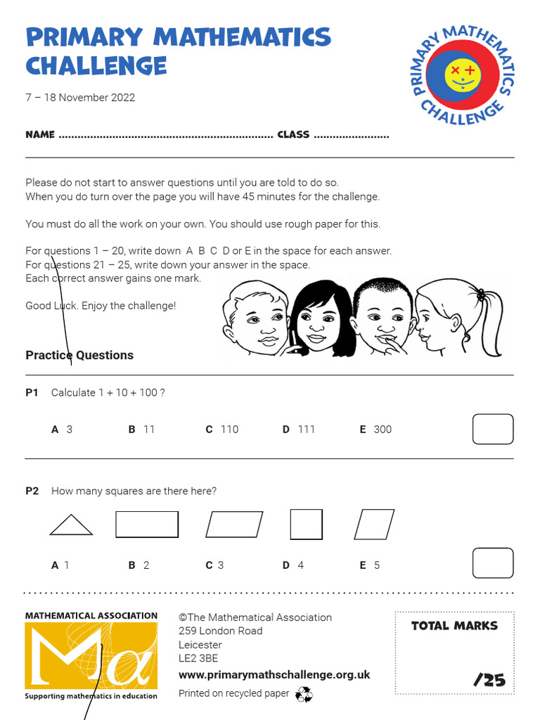 Primary Mathematics Challenge 2022 | PDF | Area | Elementary Geometry