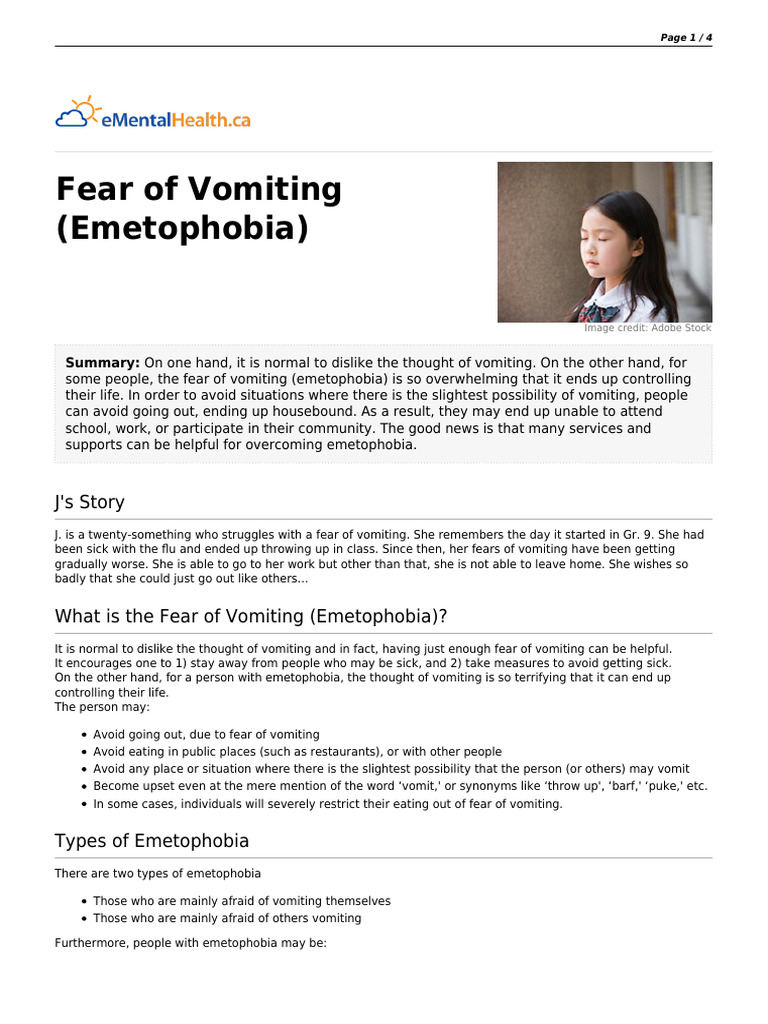 Understanding Emetophobia: Fear of Vomiting | PDF | Psychotherapy ...