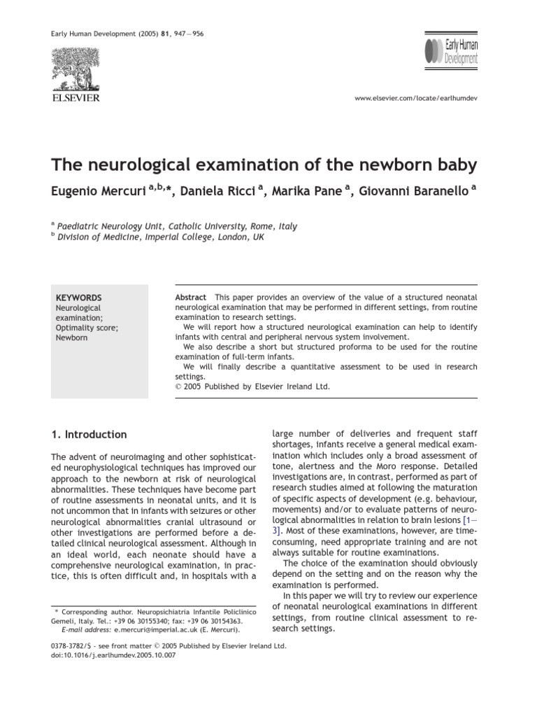 Newborn Neurological Examination Guide | PDF | Anatomical Terms Of ...
