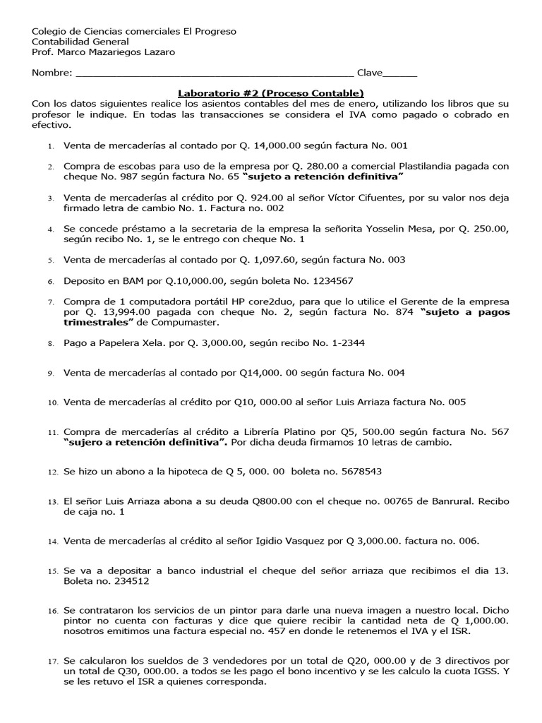 0s8 LABORATORIO 2 PROCESO CONTABLE | PDF | Factura | Contabilidad
