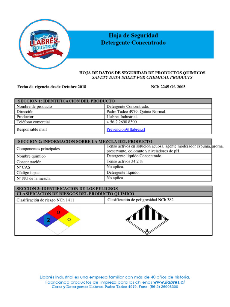 Hoja de Seguridad - Detergente Industrial | PDF | Agua | Detergente
