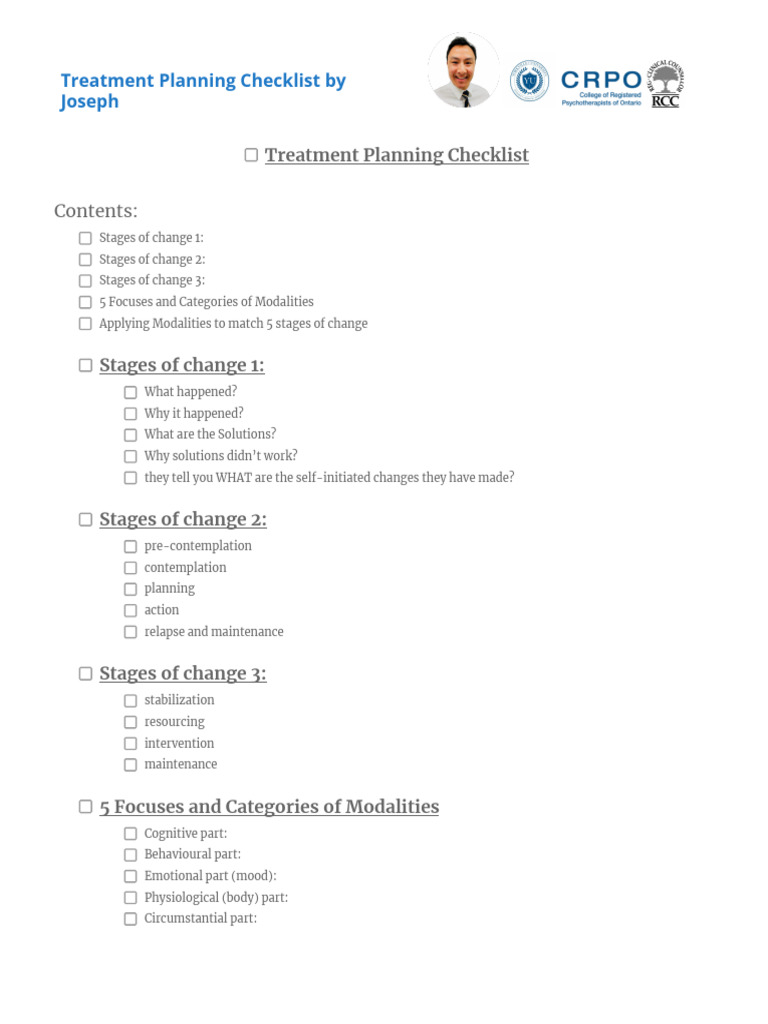 Treatment Planning Checklist | PDF | Career & Growth | Science ...