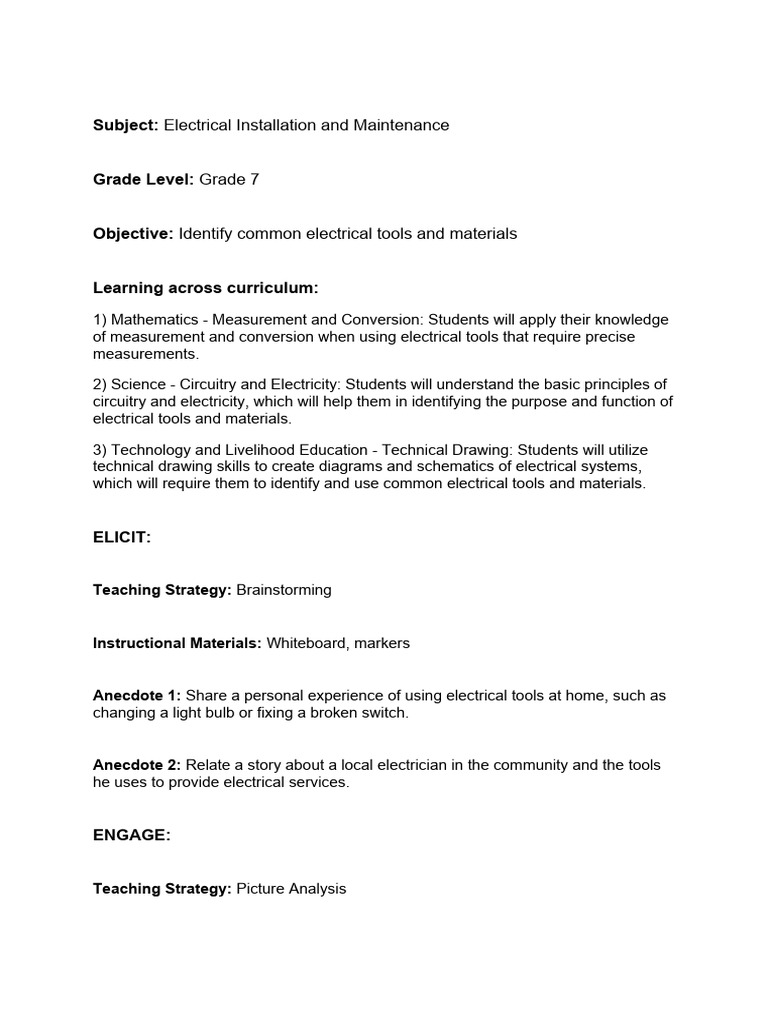 Lesson Plan | PDF | Electrical Wiring | Lesson Plan