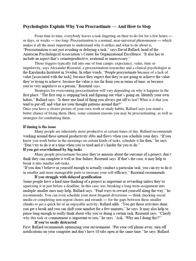 Psychologists Explain Why You Procrastinate FMK | PDF | Procrastination ...