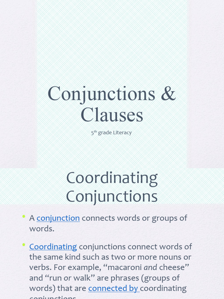 Conjunctions and Clauses for 5th Grade | PDF | Clause | Subject (Grammar)