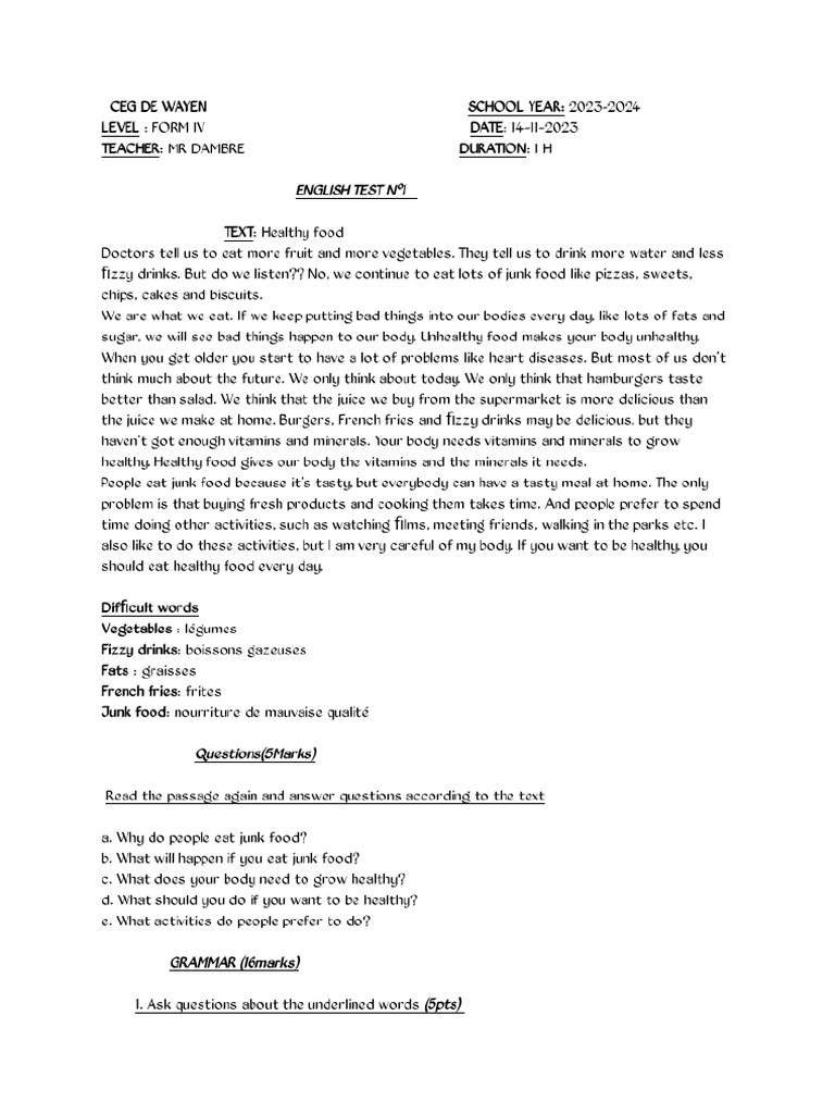 English First Term Test N°1 | PDF