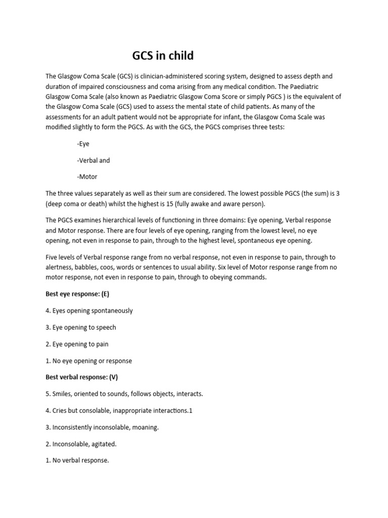 GCS in child | PDF | Pneumonia | Coma
