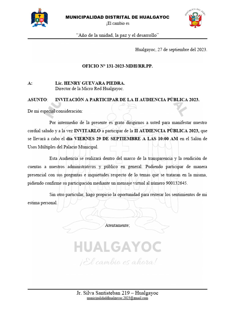 OFICIO - Audiencia - Pública - 2023 OFICIAL | PDF | América del Sur