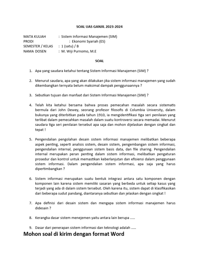 Soal UAS SIM Ekonomi Syariah | PDF