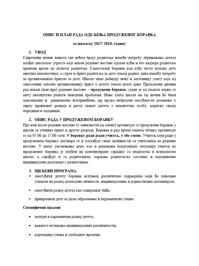 Opis-i-plan-rada-odeljenja-produzenog-boravka | PDF