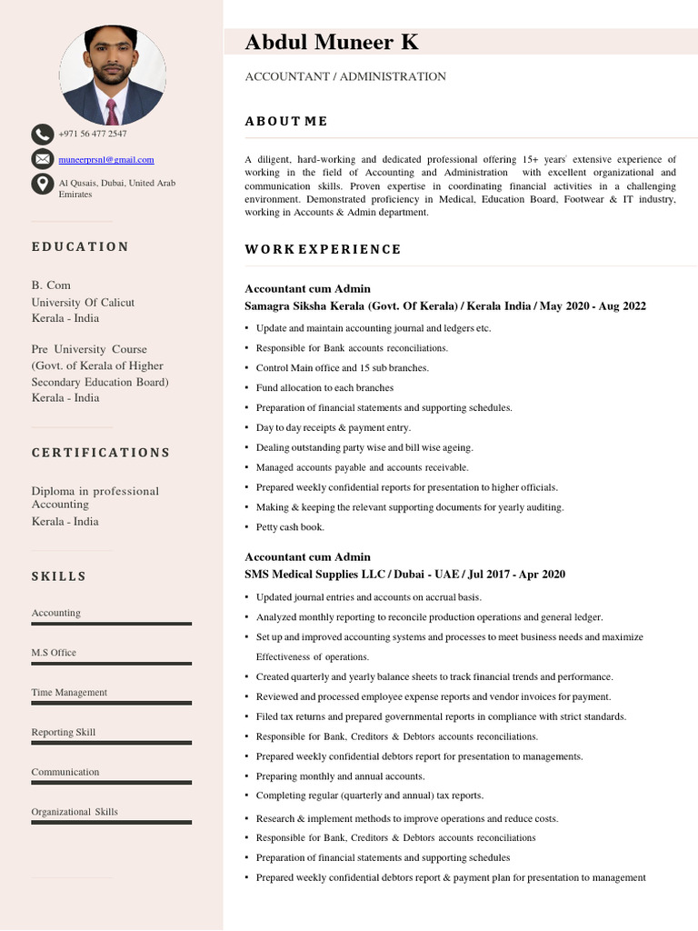 Resume Abdul Muneer K | PDF | Service Industries | Financial Services