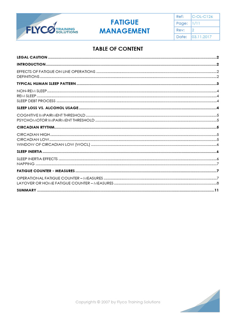 Fatigue Management | PDF | Sleep | Insomnia