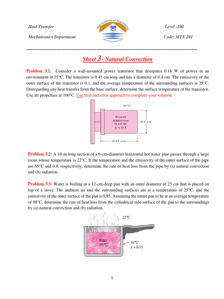 Sheet 3-Heat Transfer-1 | PDF | Heat Transfer | Incandescent Light Bulb