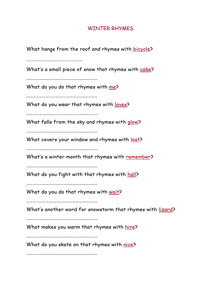 Winter Rhymes | PDF | Games & Activities | Teaching Methods & Materials