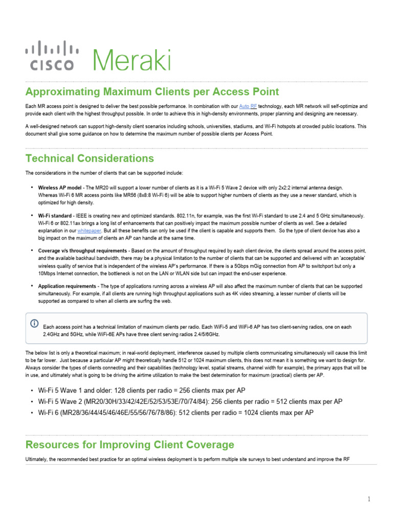 Max Clients per Access Point Guide | PDF | Wireless Access Point | Wi Fi