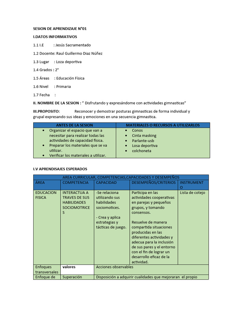 Sesion de Aprendizaje | Descargar gratis PDF | Aprendizaje