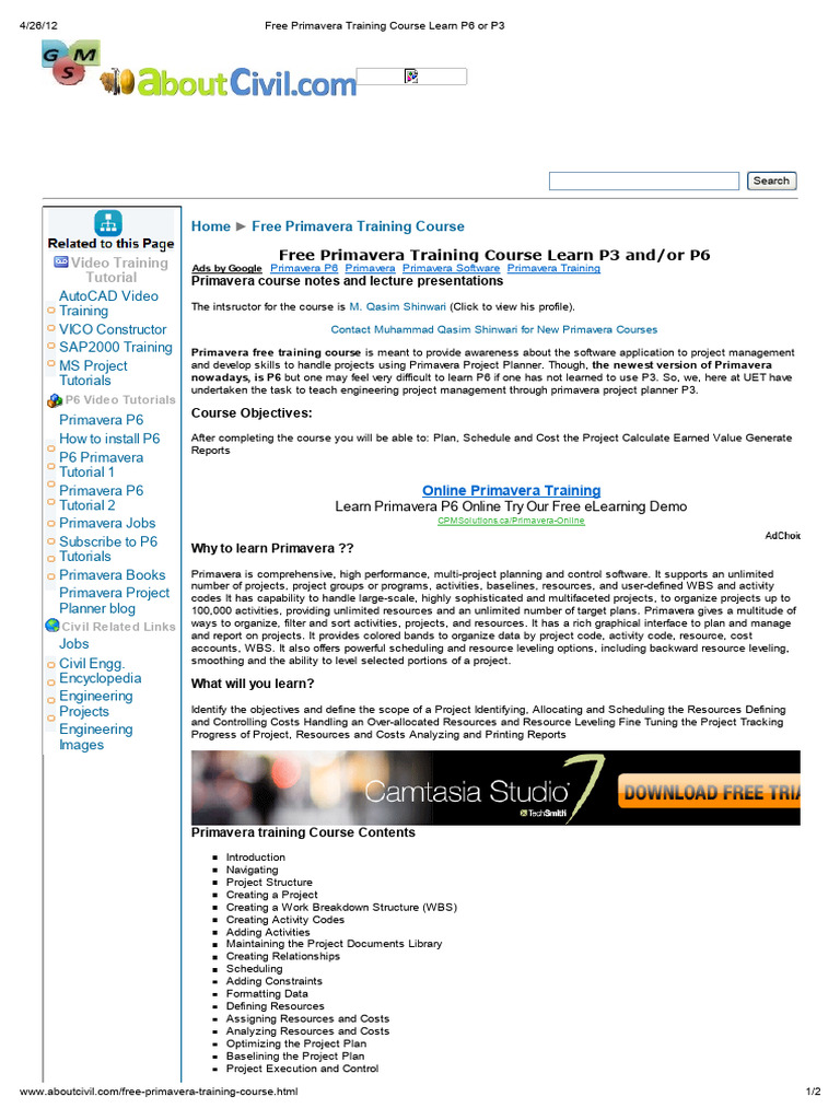 Free Primavera Training Course Learn P6 or P3 | PDF | Project ...