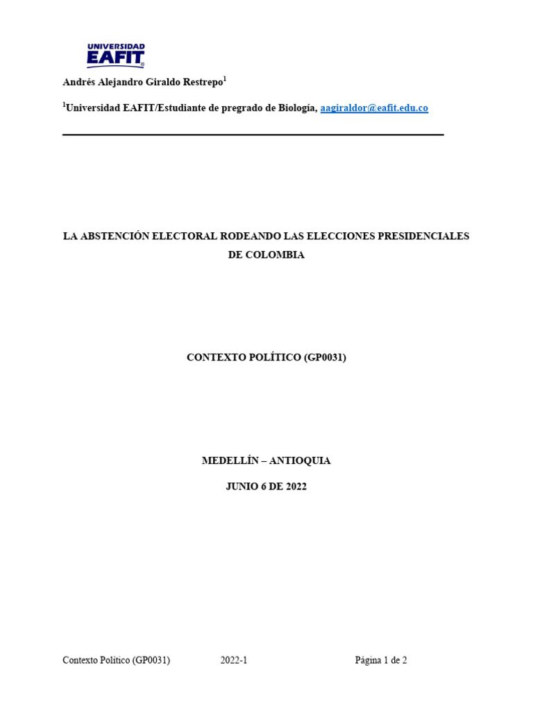 Trabajo Final - Andrés Alejandro Giraldo Restrepo | PDF | Votación | Colombia