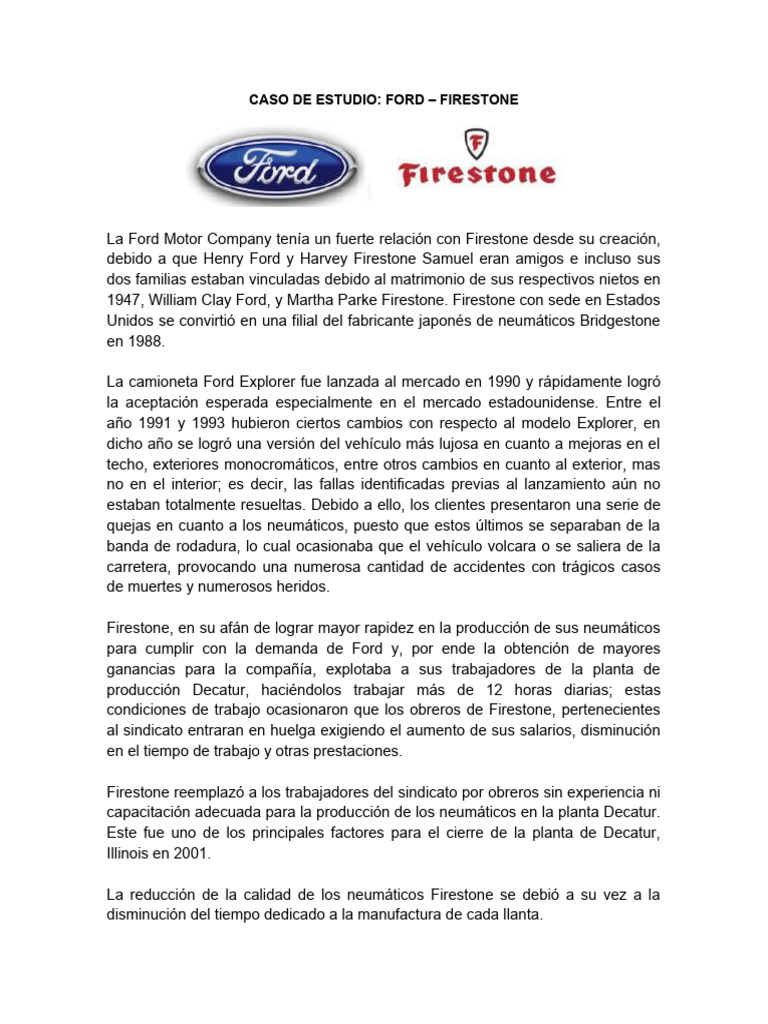 Caso de Estudio Ford y Firestone | PDF | Neumático | Business