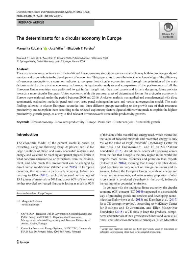 The Determinants For A Circular Economy in Europe | PDF | Economic ...