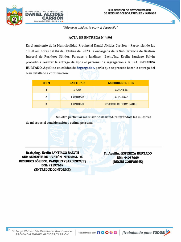 Acta de Entrega de Epps | PDF | Entorno natural | Problemas económicos