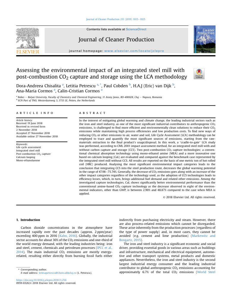 Assessing The Environmental Impact of An Integrated Steel Mill With ...