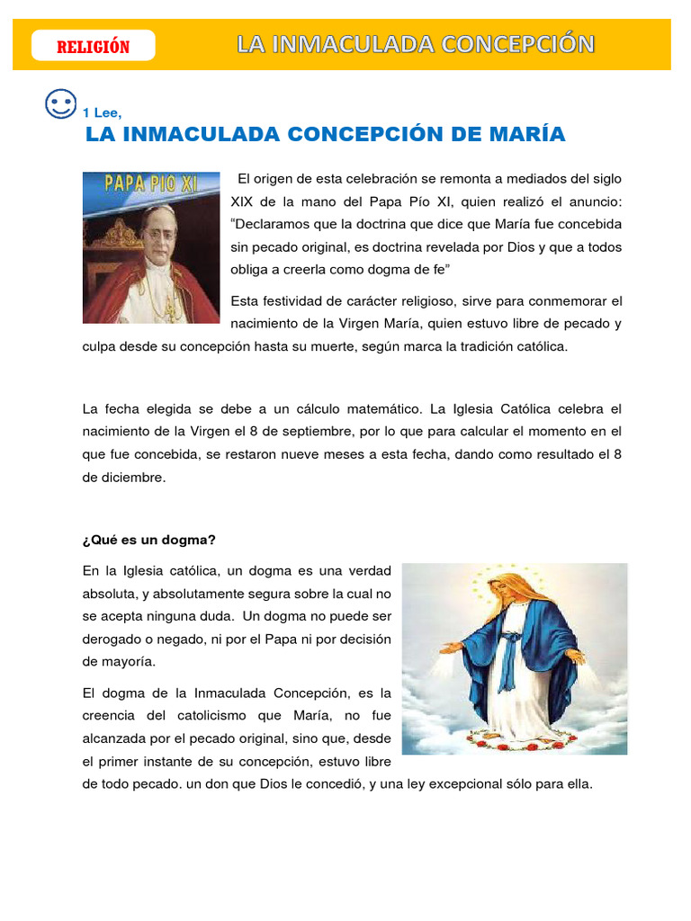 D2 A2 Ficha Rel. La Inmaculada Concepción | Descargar gratis PDF | María, madre de Jesús | Dogma