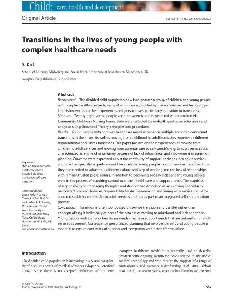 Transitions in The Lives of Young People With Complex Healthcare Needs ...
