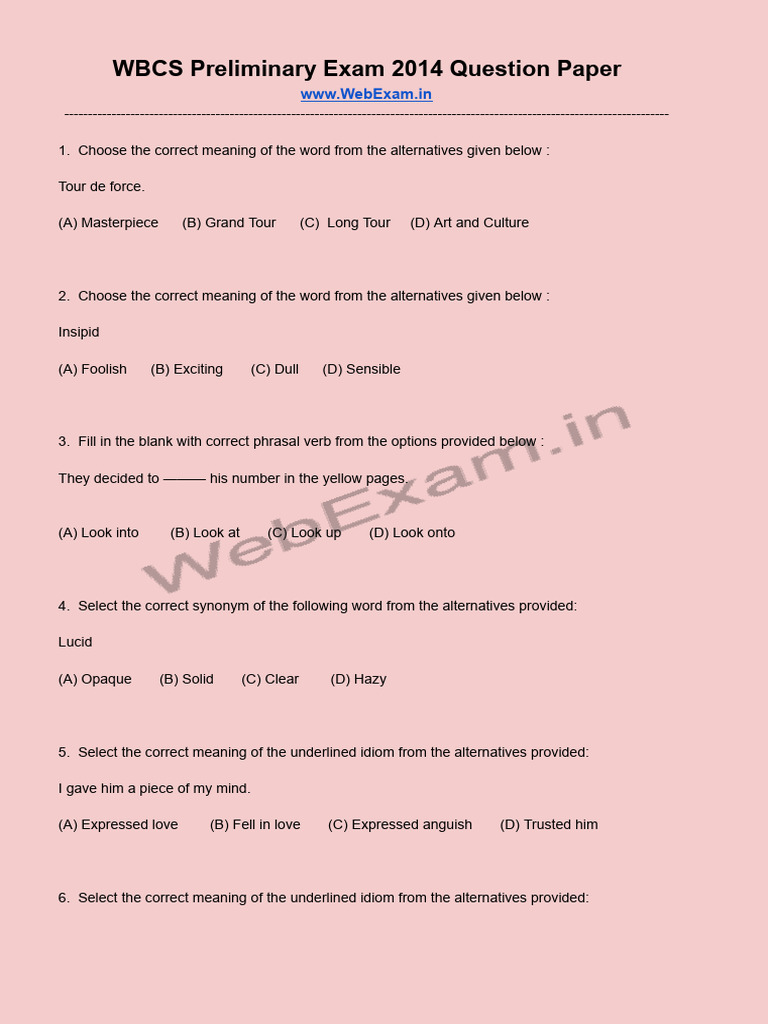 Wbcs 2014 Prelims Webexam Pdf