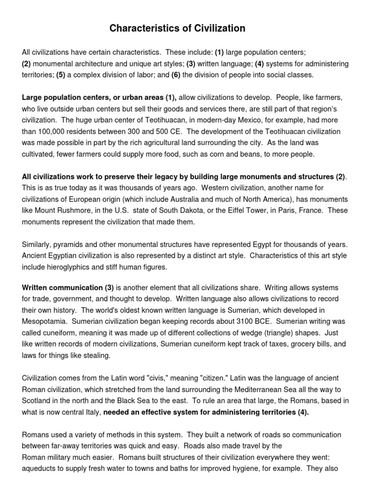 Characteristics of Civilization | Download Free PDF | Ancient Rome ...