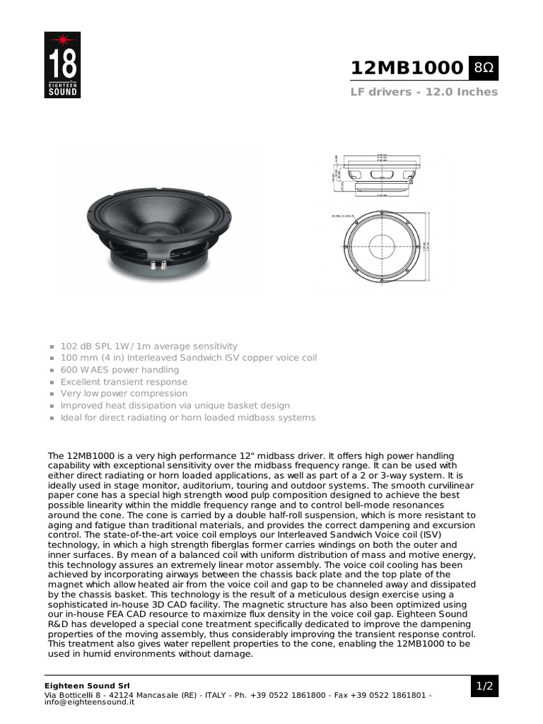 LF Drivers - 12.0 Inches: Eighteen Sound SRL | PDF | Inductor ...