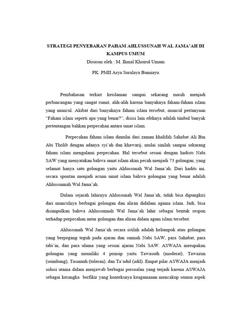 Strategi Penyebaran Paham ASWAJA Di Kampud - IKMAL | PDF | Agama & Spiritualitas