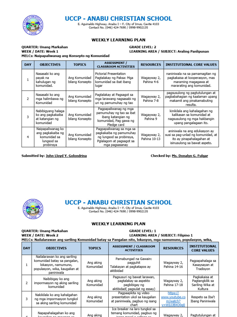 Weekly Plan AP 2 | PDF