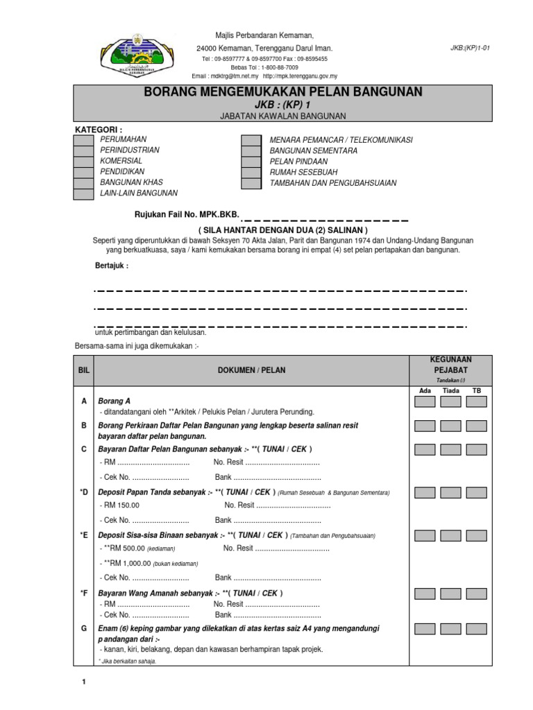JKB kp1-01 Borang Mengemukakan Pelan Bangunan | PDF
