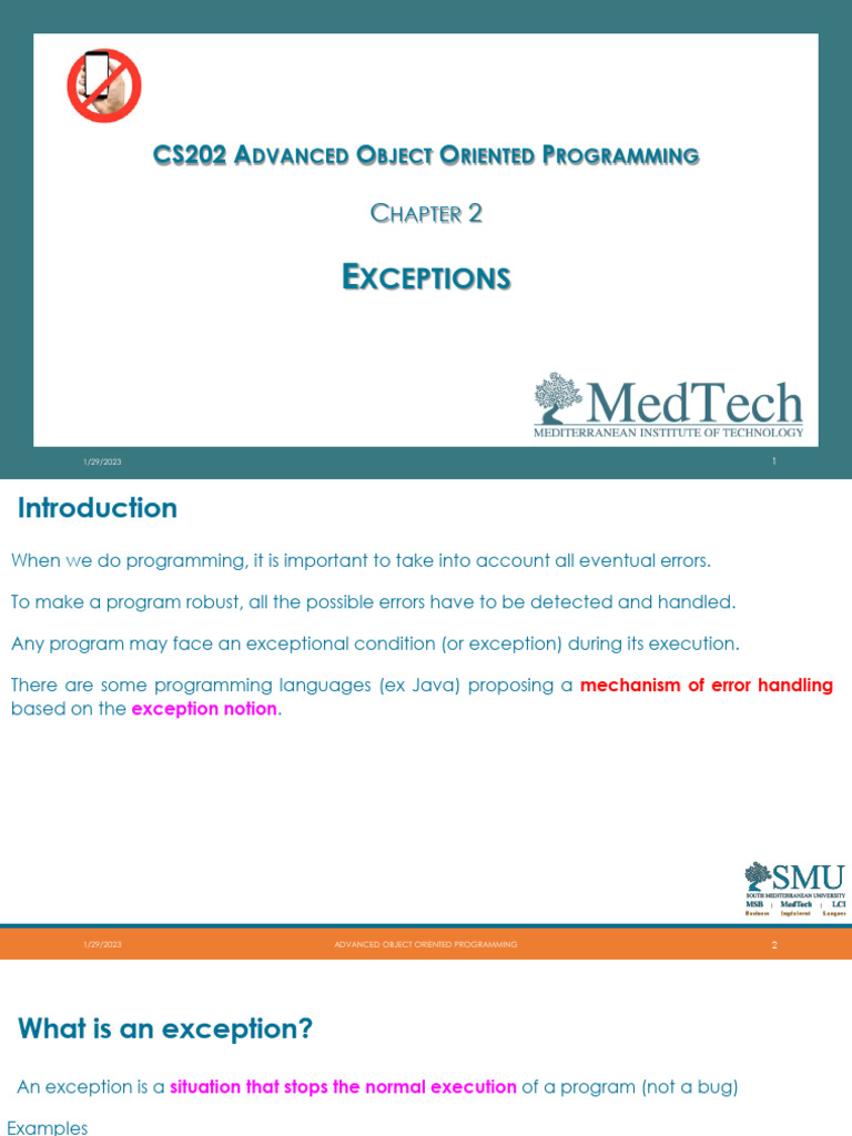 CS202 - Chapter 2 - Exceptions | PDF | Programming Paradigms | Computer Science