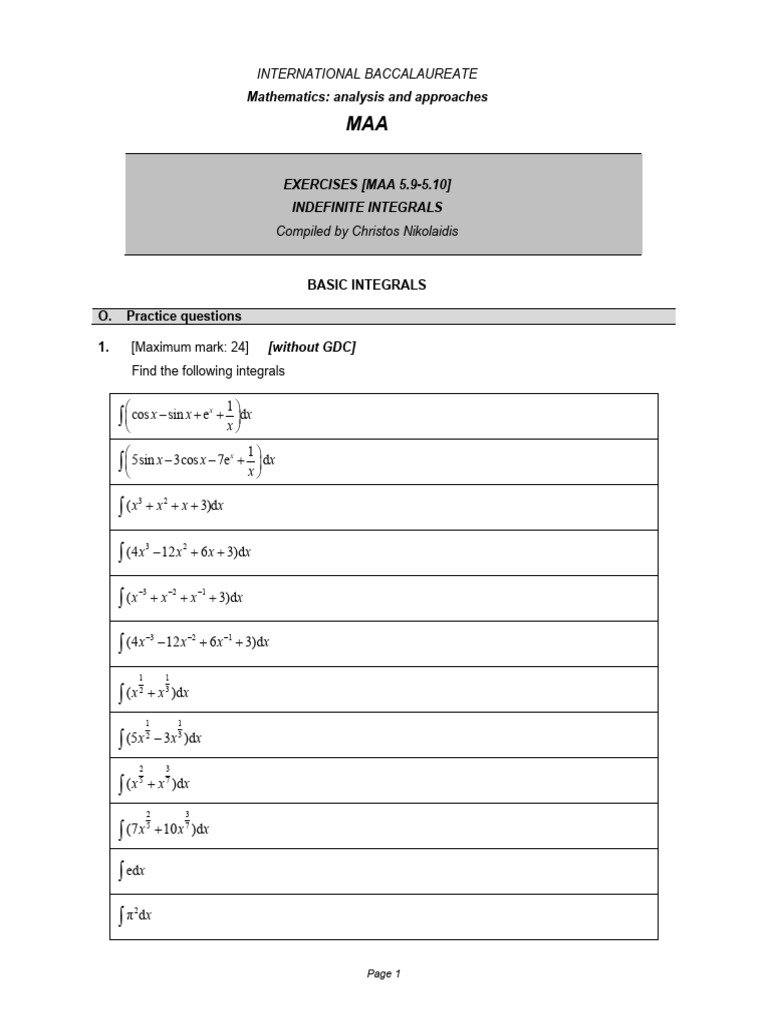 [Maa 5.9-5.10] Indefinite Integrals | PDF | Integral | Analysis