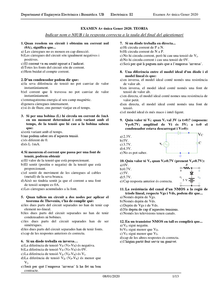 20200109-Electronica-Examen Av Unica Gener 2020 Resolt | PDF