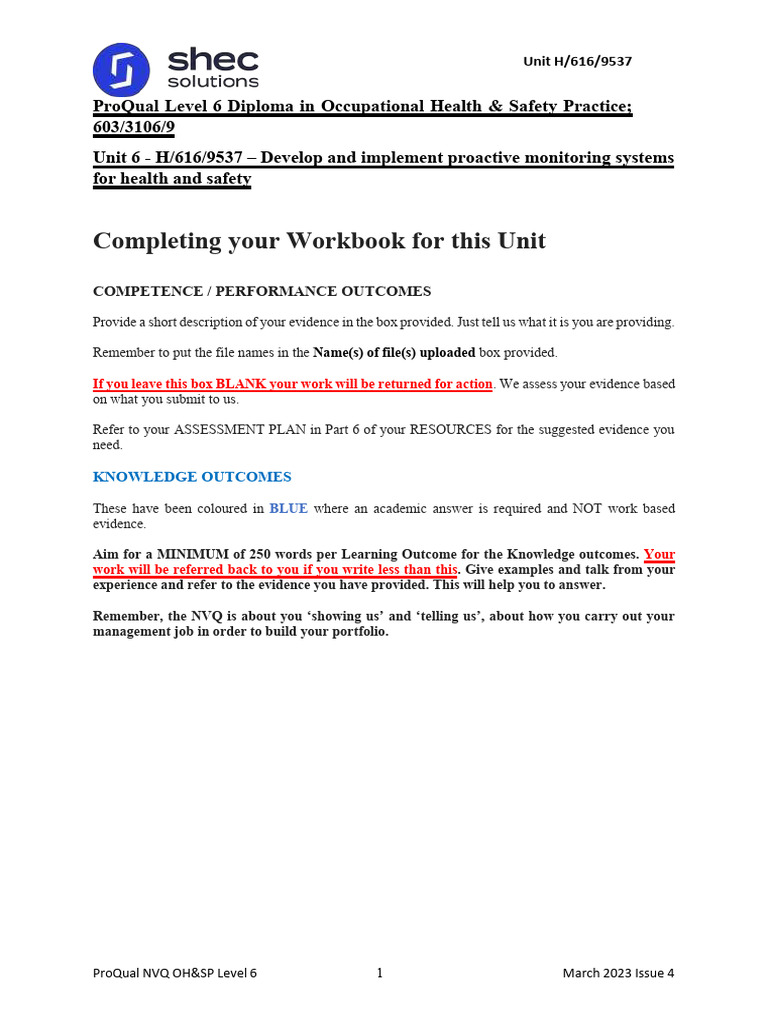 Unit 6-Develop and Implement Proactive Monitoring Systems For Health and Safety RG | PDF ...