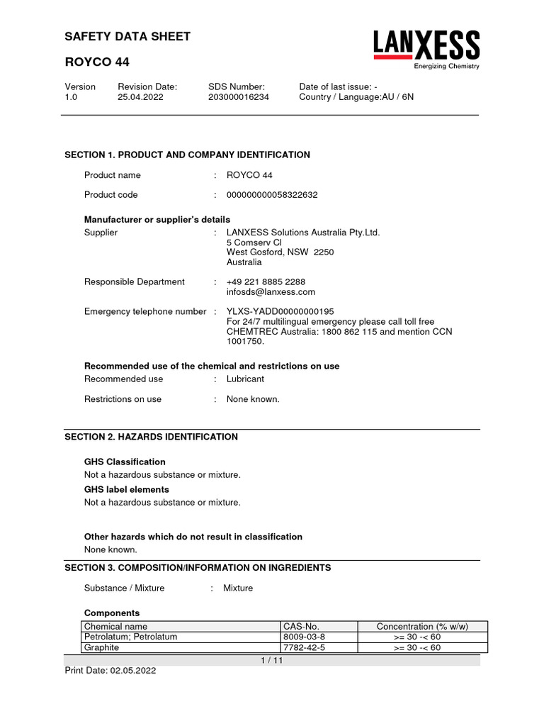 Royco 44 Safety Data Sheet | PDF | Dangerous Goods | Toxicity