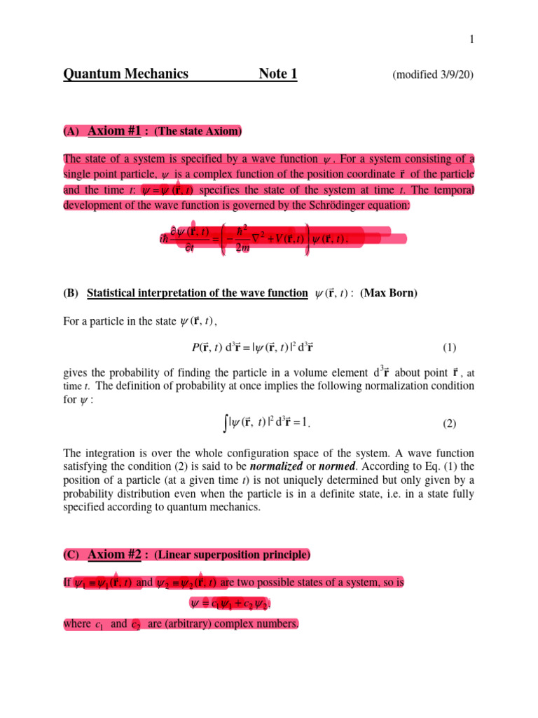 QM Note1 | PDF | Wave Function | Schrödinger Equation