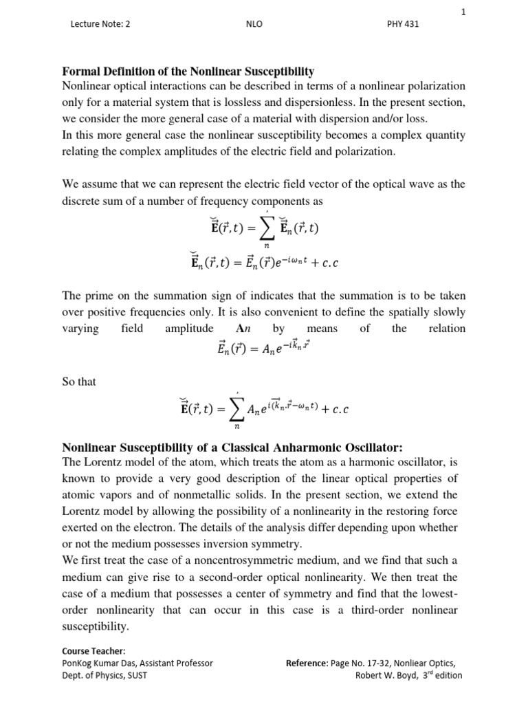 PHY 431 NLO 1 Class Lecture Chapter 2 PonkogSir | PDF