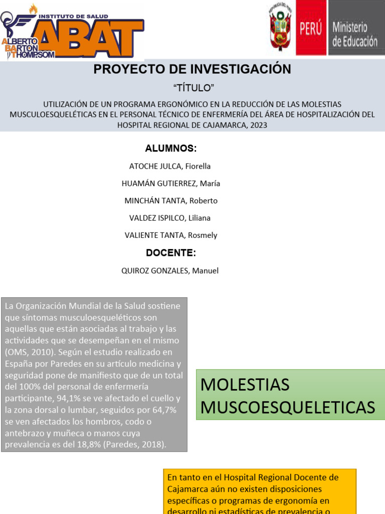 Proyecto Investigacion | PDF | Dolor lumbar | Sistema musculoesquelético