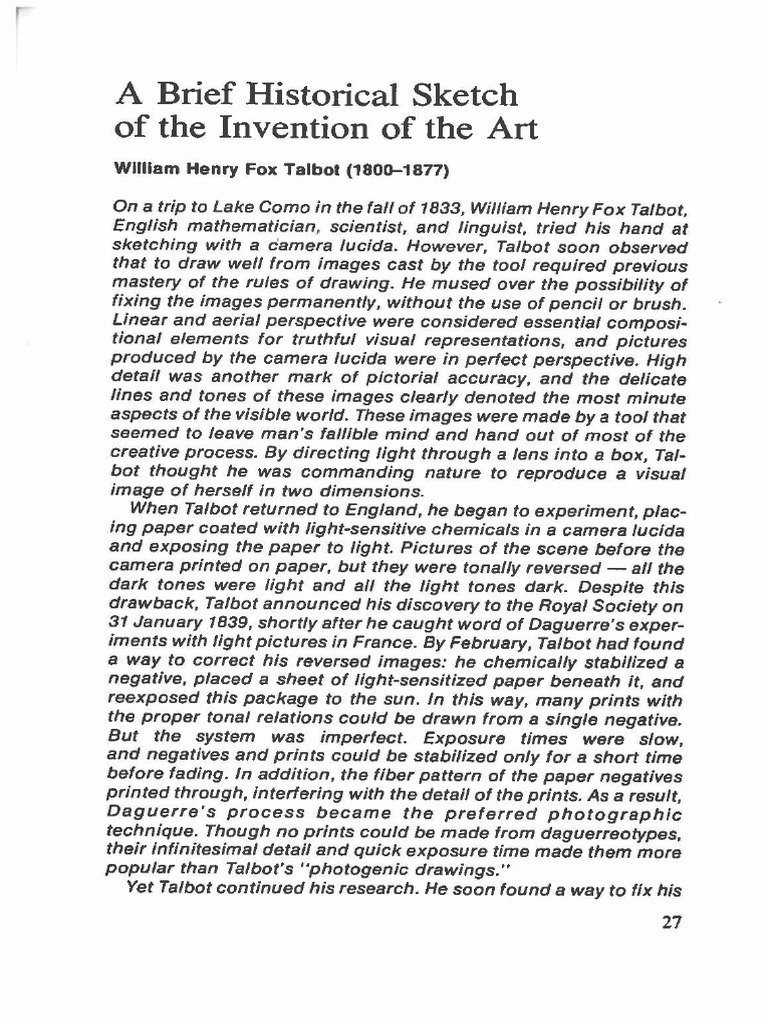 Talbot, A Brief Historical Sketch... | PDF | Silver | Camera