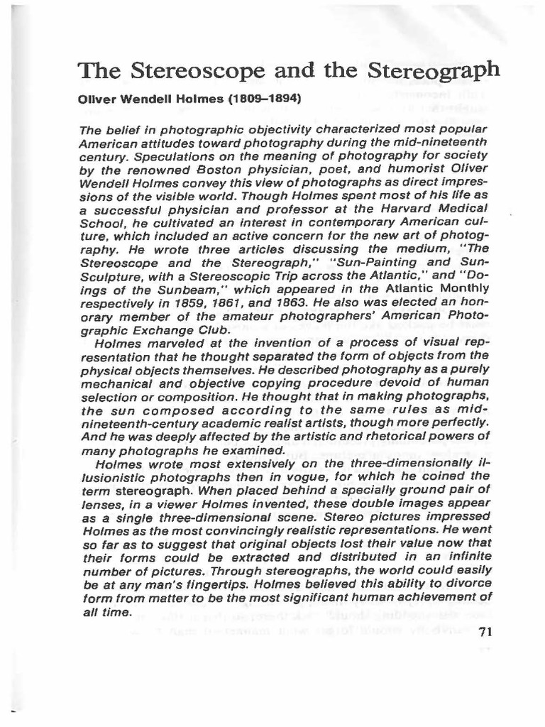 Holmes, The Stereoscope and the Stereograph (1) | PDF | Vision